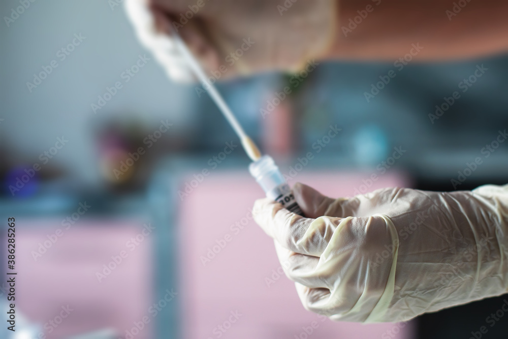 Process of coronavirus testing examination at home, COVID-19 swab ...