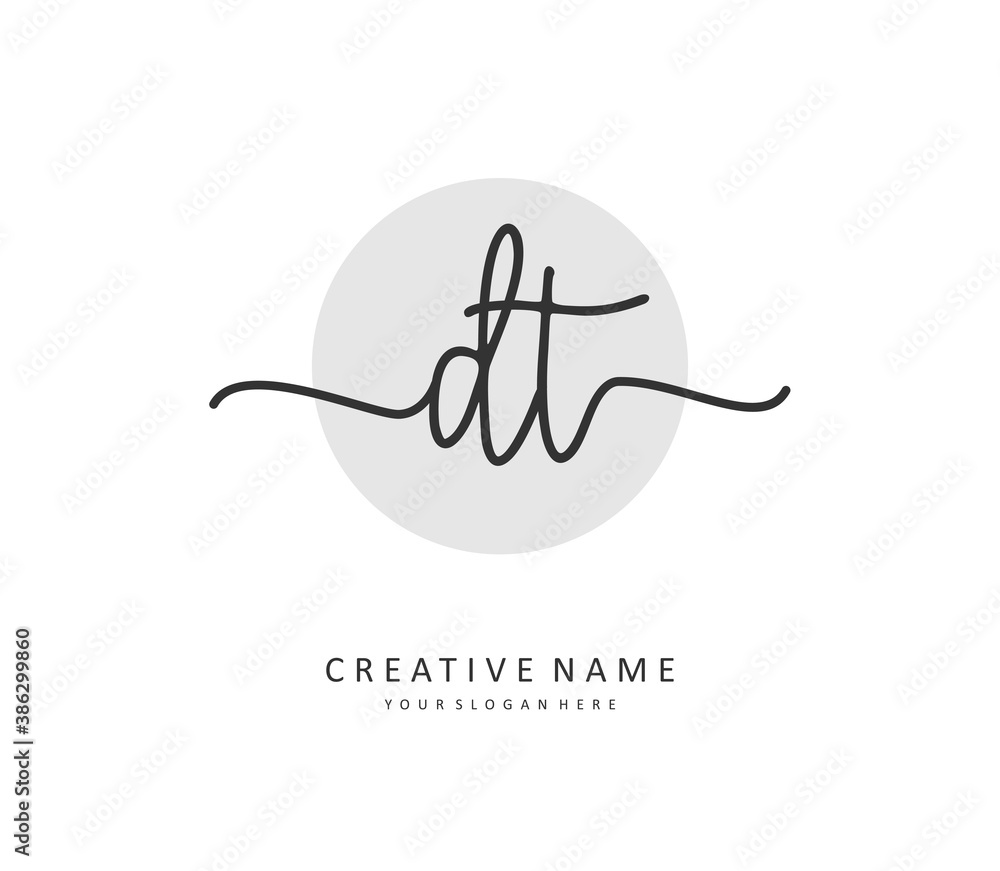 D T DT Initial letter handwriting and signature logo. A concept ...