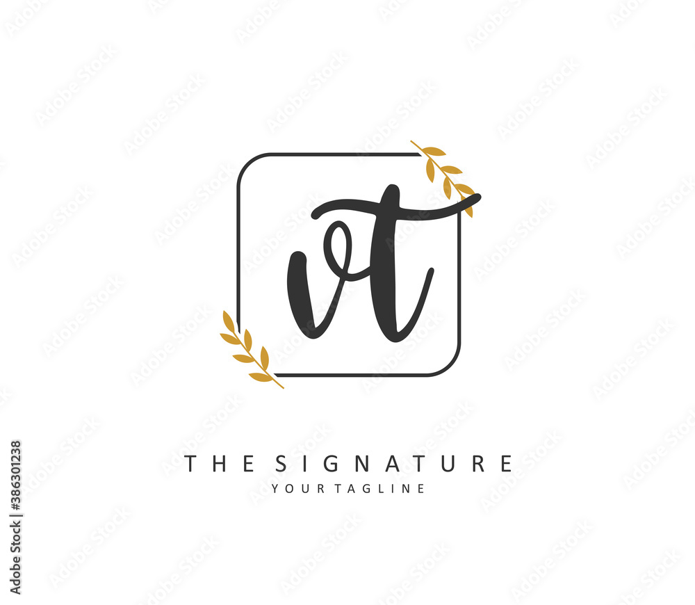 V T VT Initial letter handwriting and signature logo. A concept ...