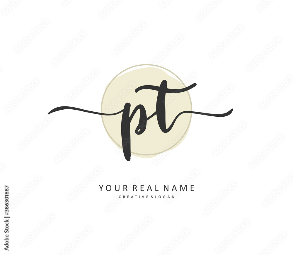 P T PT Initial letter handwriting and signature logo. A concept ...