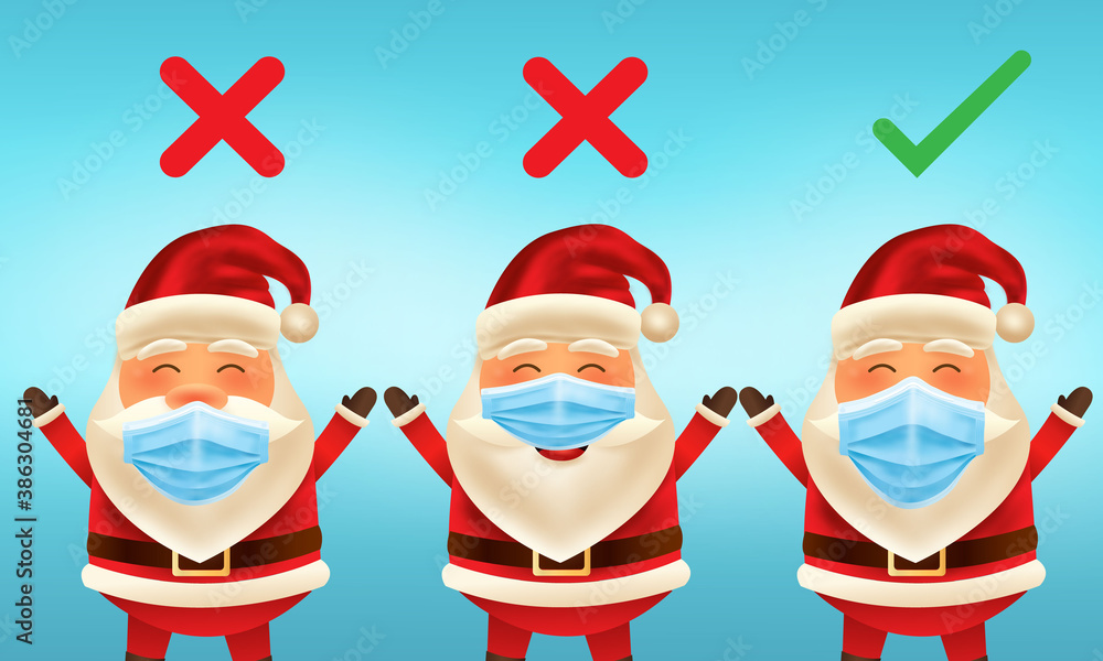 Merry Christmas and happy new year. Santa Claus with surgical mask ...