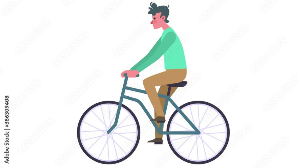Vidéo Stock Bike Cyclist. Flat Cartoon Cute Man Character Ride Bicycle ...