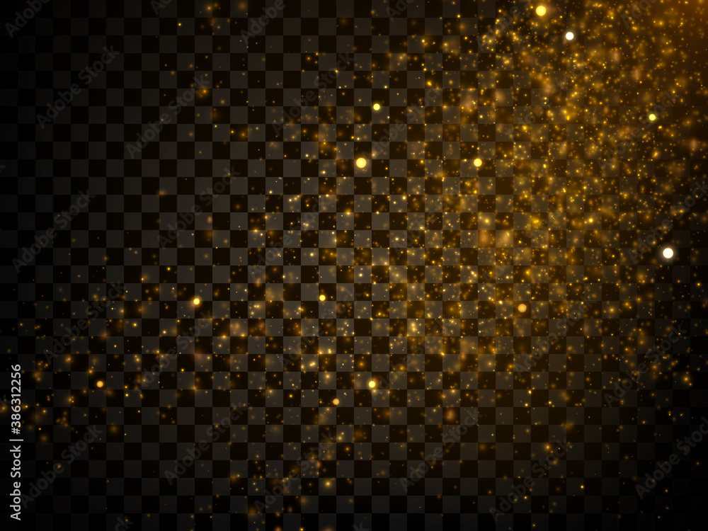 Vector golden light effect isolated on dark transparent background ...