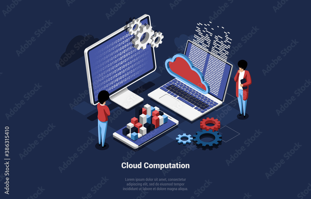 Vector Illustration With Infographic Of Cloud Computation Concept. 3D ...