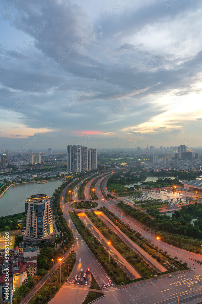 Hanoi skyline cityscape during sunset period at intersection Khuat Duy ...