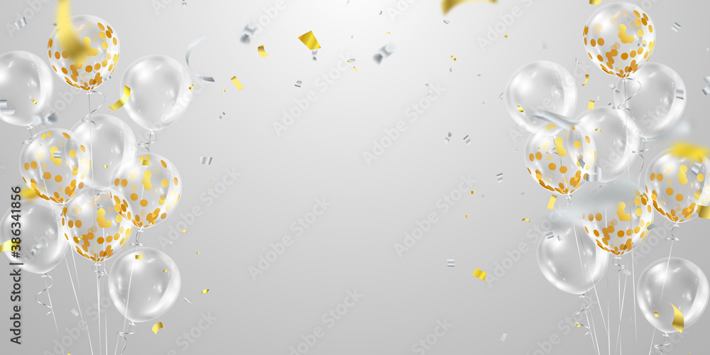 Celebration party banner with Gold balloons confetti Clear white ...