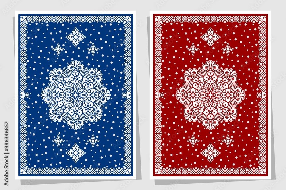 Playing card back side design. Set of two variants, blue and red. Stock ...