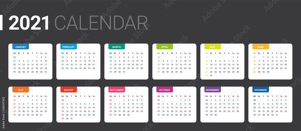 2021 Weekly Planning Calendar. Colorful, minimal and Basic grid ...