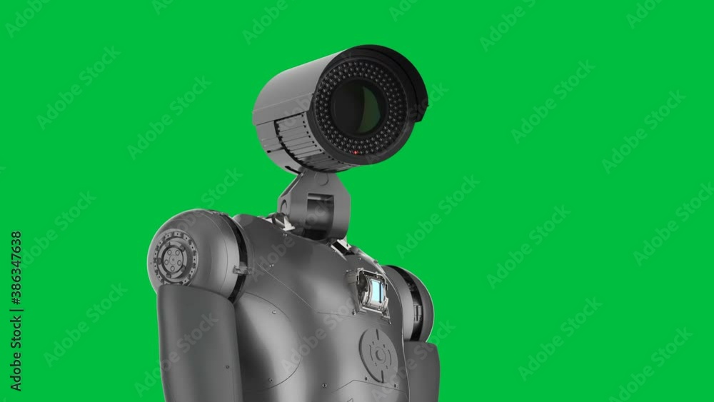 3d rendering robot security camera or cyborg cctv camera on green ...
