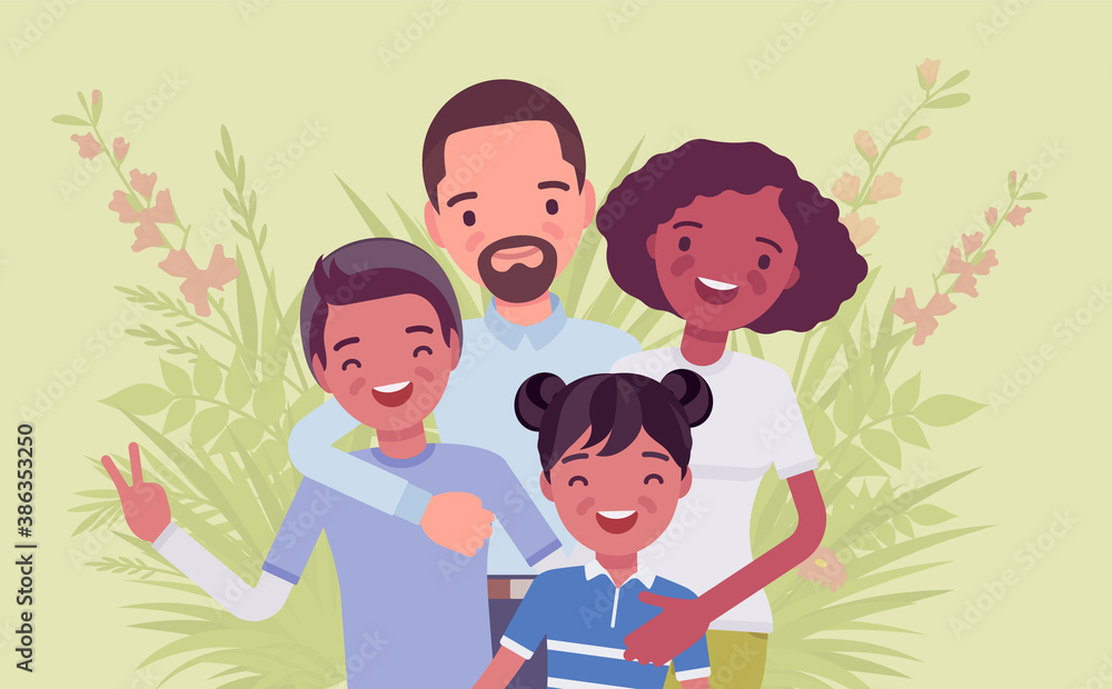 Multicultural happy family, parents and kids of different race, culture ...