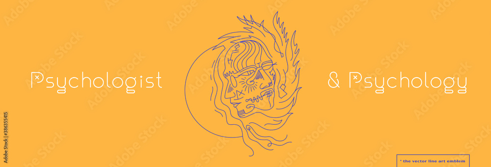 Psychology vector emblem cabinet with line art illustration ...