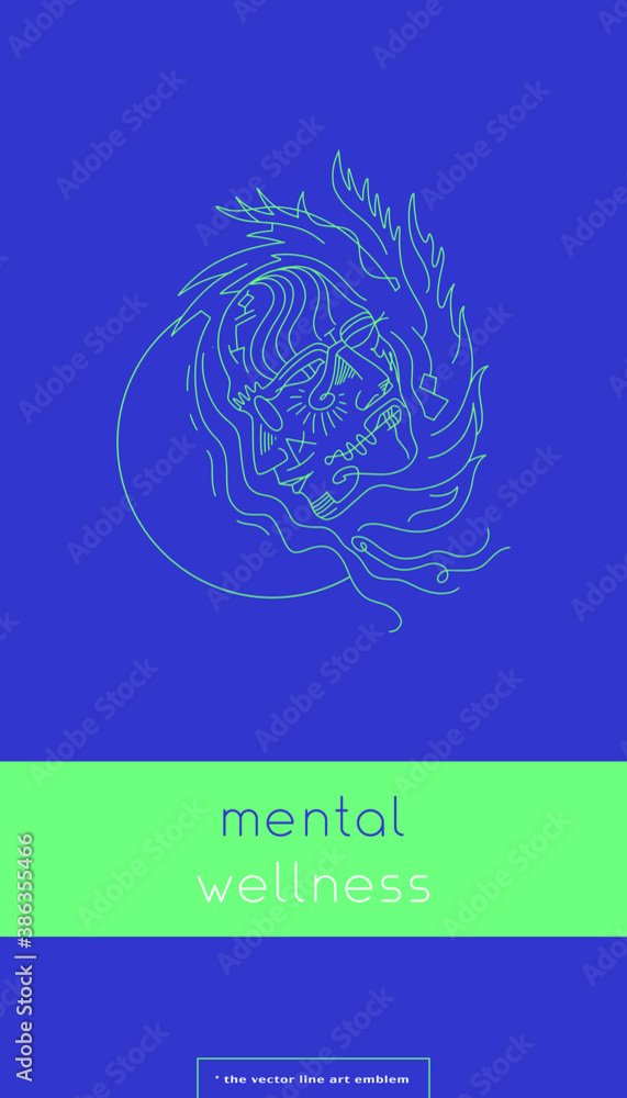 Psychology vector emblem cabinet with line art illustration ...