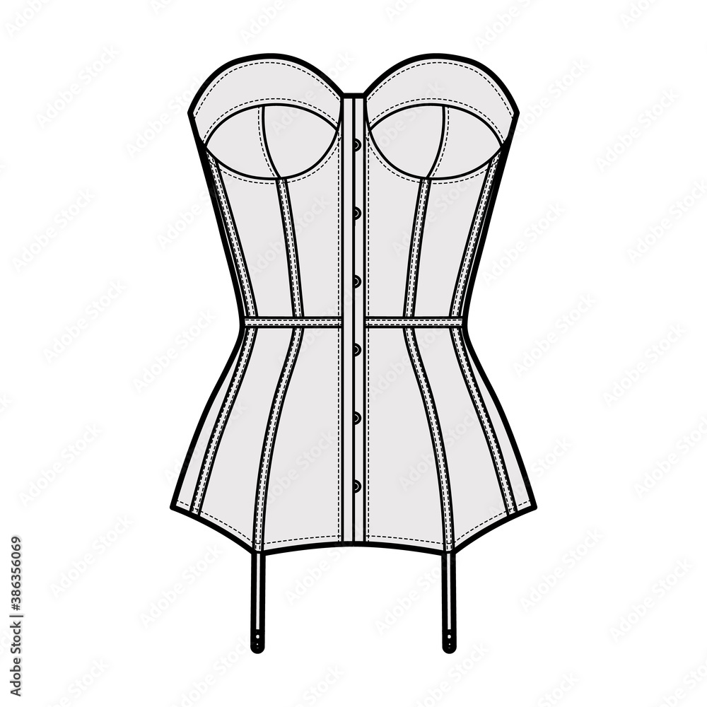 Torsolette basque bustier lingerie technical fashion illustration with ...