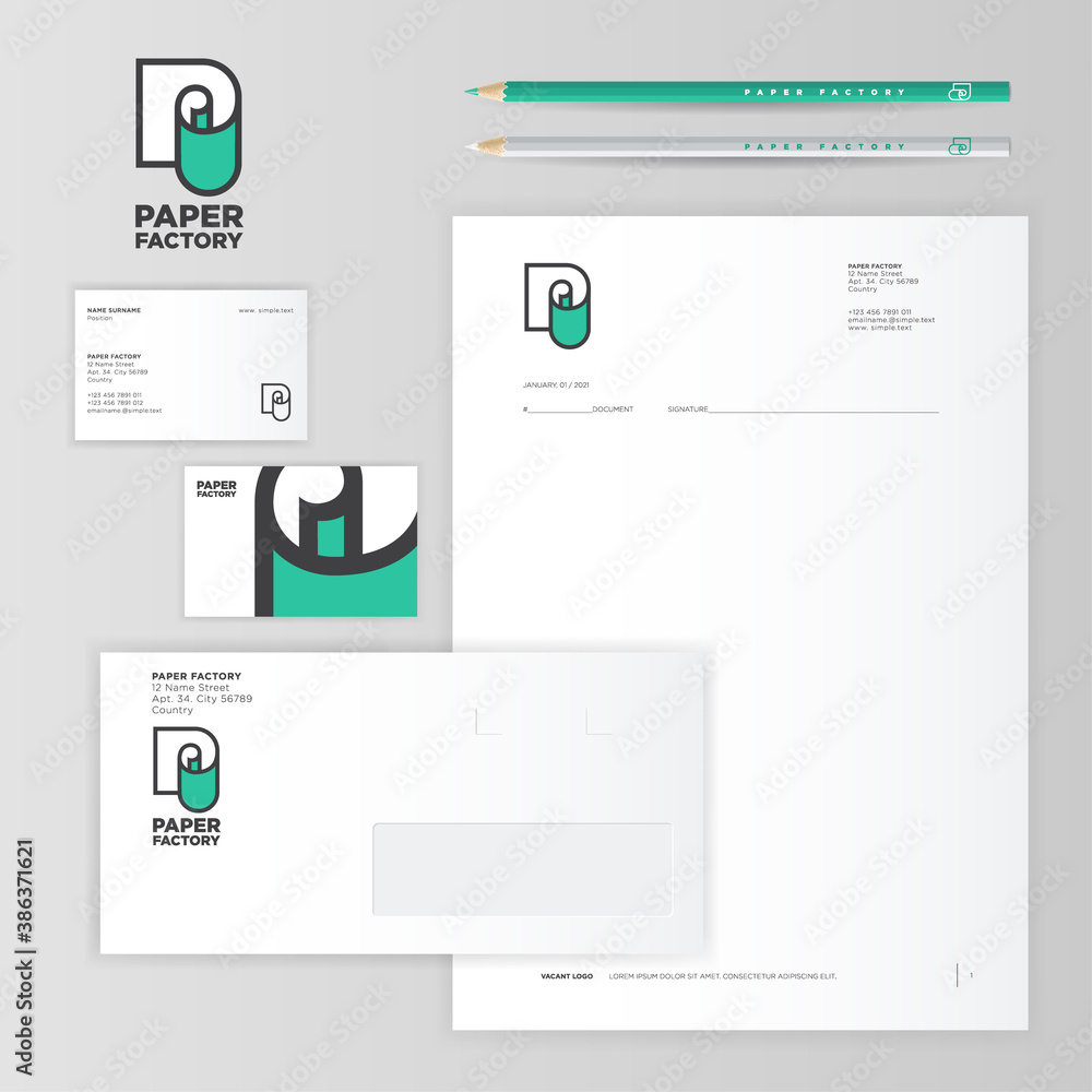 Paper factory logo and identity. P monogram like roll of paper ...