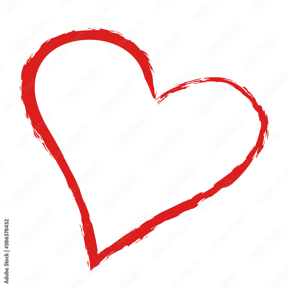 Red heart outline vector. Hand drawn love icon. Trendy heart isolated ...
