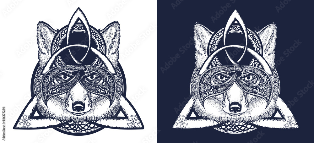 Fox viking in the celtic style, tattoo and t-shirt design. Magic ...