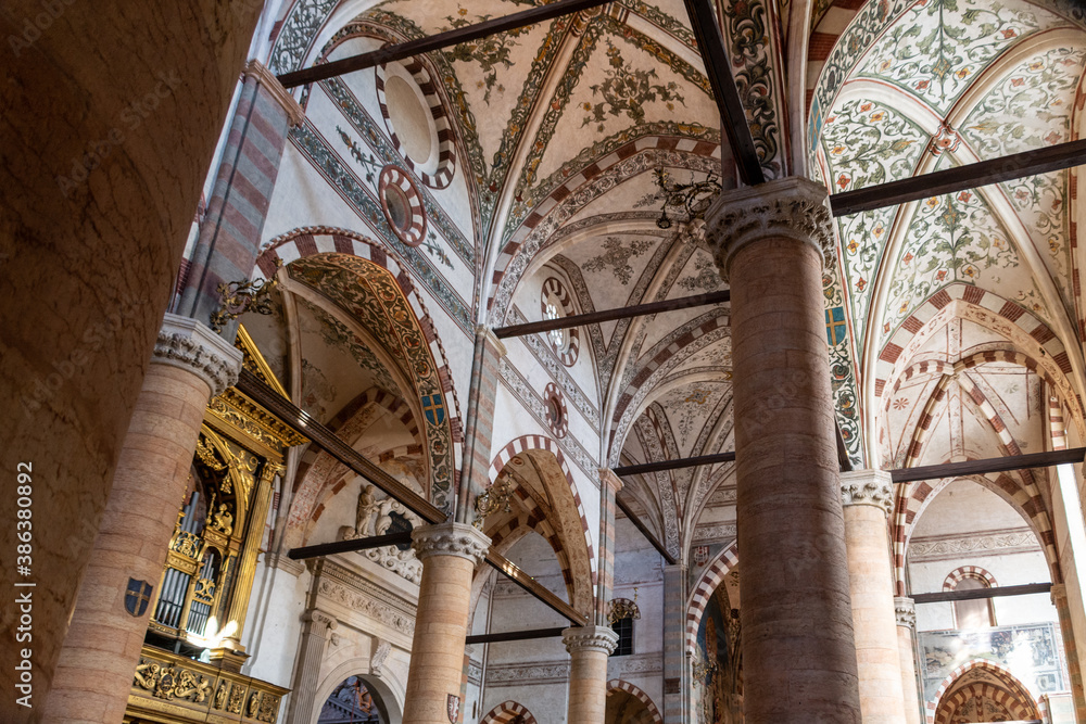 Gothic Sant'Anastasia Church interior view. Sant'Anastasia is a church ...