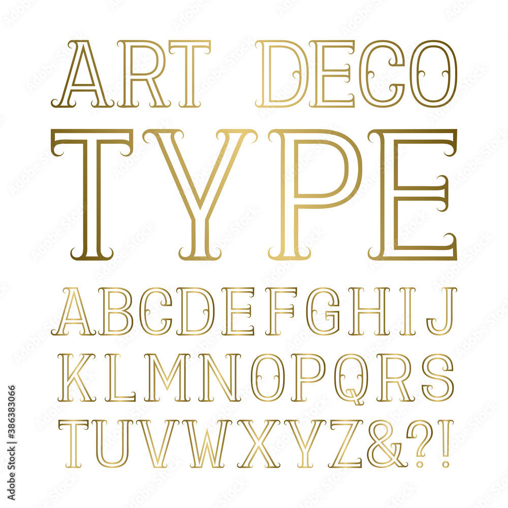 Golden outline font with flourishes. Shiny gold capital letters in art ...