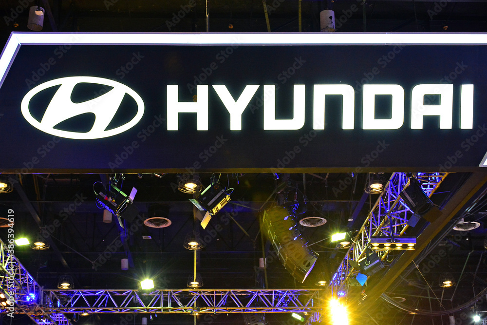 Hyundai sign at Manila International Auto Show in Pasay, Philippines ...