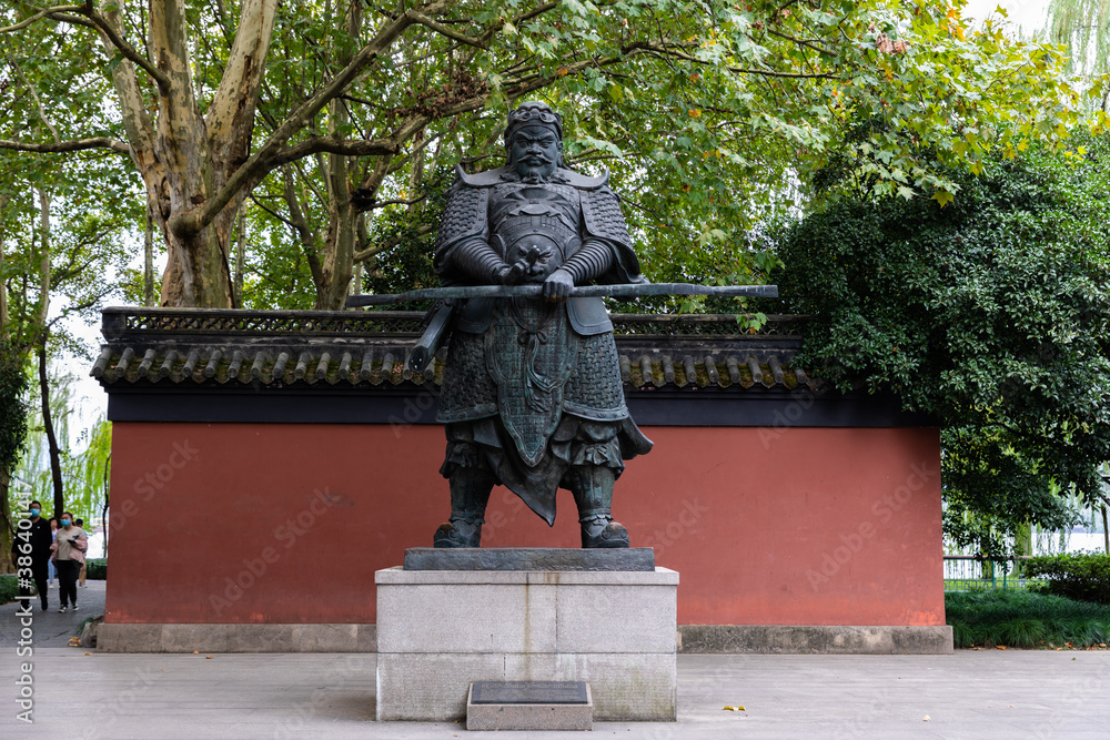 Statue of King Qian Liu outside the reconstructed King Qian Temple by ...