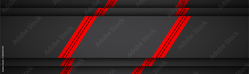 Black and red material design header. Modern banner with overlap layers ...