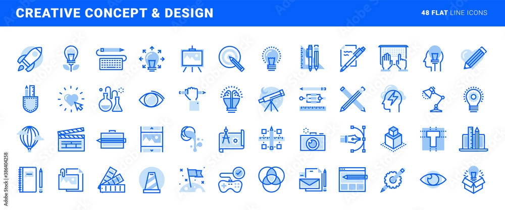Set of flat line icons of creative concept and design. Vector concepts ...