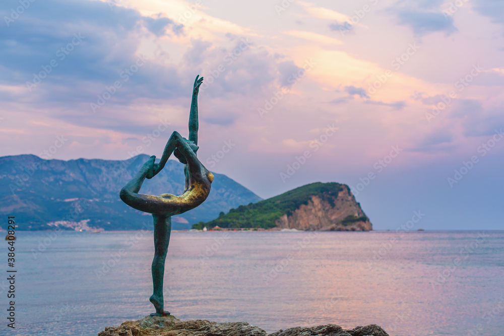 BUDVA, Montenegro - Aug 07 2016 Statue of a ballerina Dancer of Budva ...