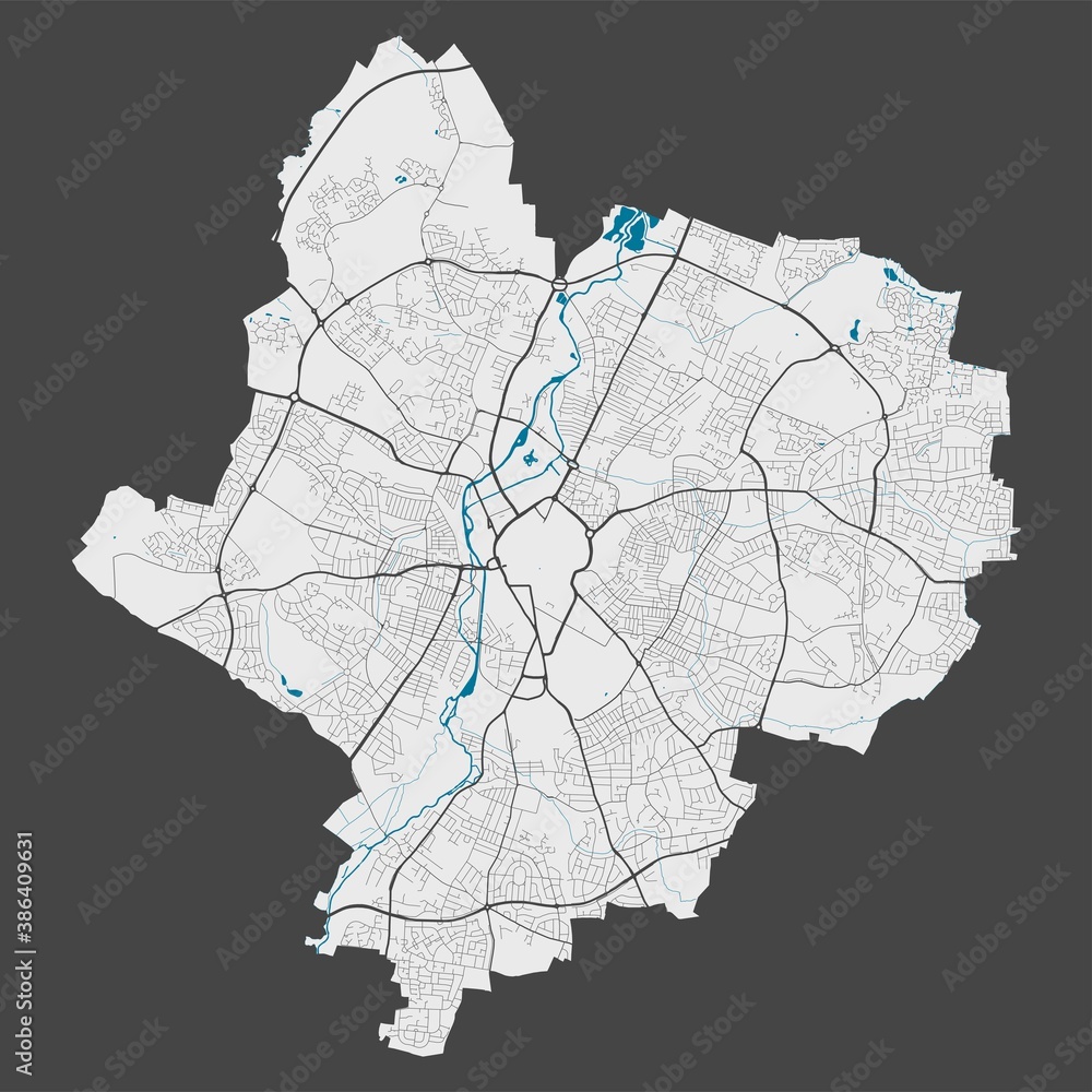 Detailed map of Leicester city, Cityscape. Royalty free vector ...