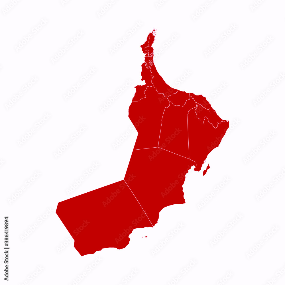High Detailed Red Map of Oman on White isolated background, Vector ...