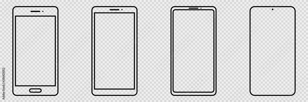 Outline smartphone icon. Isolated mobile silhouette on transparent ...