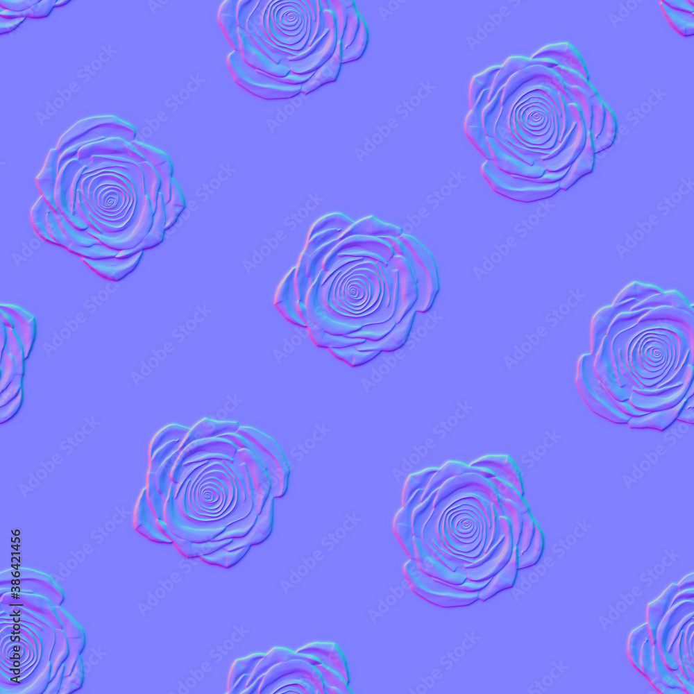 Normal map of roses, seamless pattern texture for use in 3D programs ...