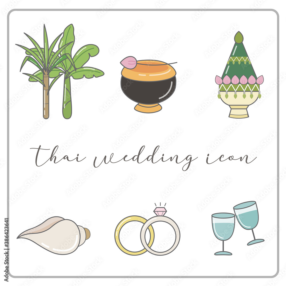 Wedding timeline thai icons set. thailand wedding ceremony icon.jpg ...