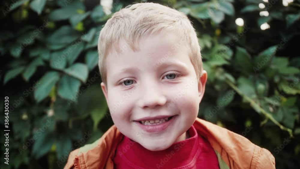 Portrait of funny little boy at outdoor. Concept Happy Childhood. Stock ...