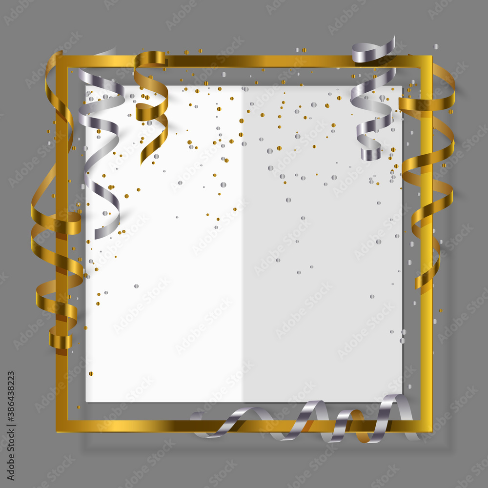 Gold frame with gold and silver ribbon, serpentine, dust and white ...