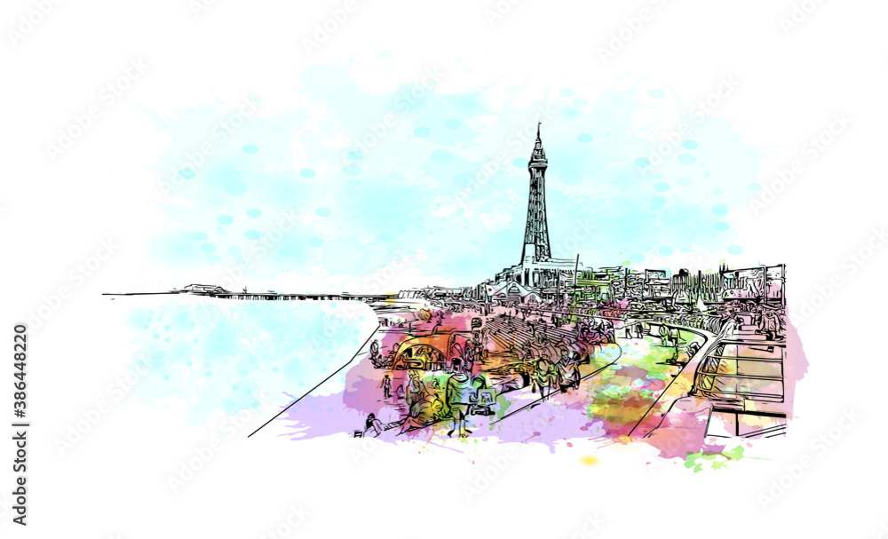 Building view with landmark of Blackpool is a seaside resort on the ...