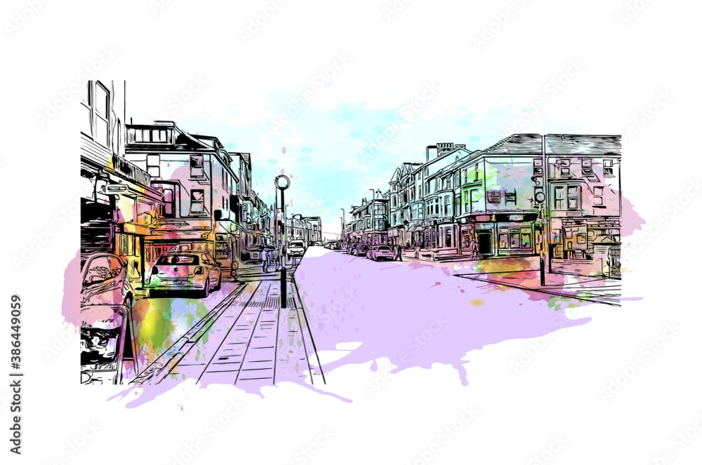 Building view with landmark of Blackpool is a seaside resort on the ...