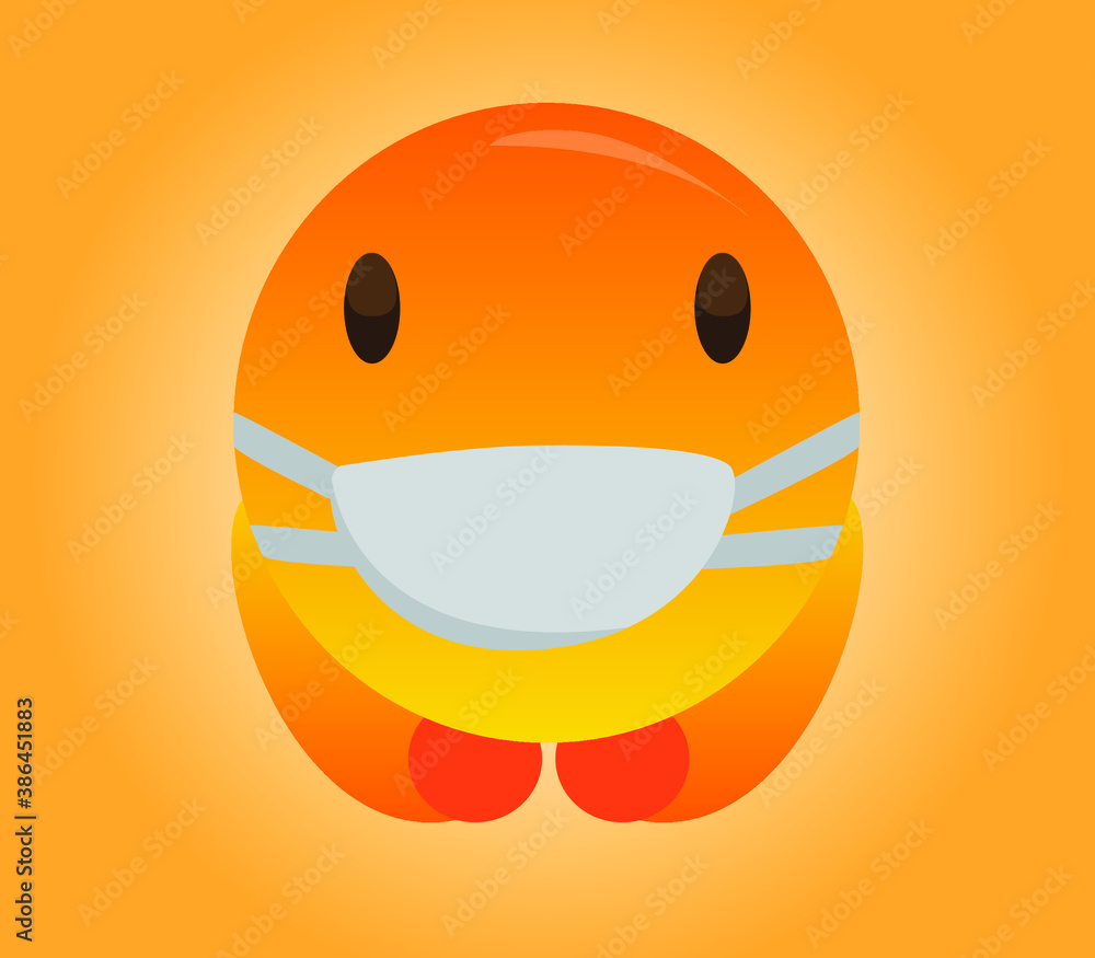Emoji with mouth mask - yellow face with closed eyes wearing a white ...