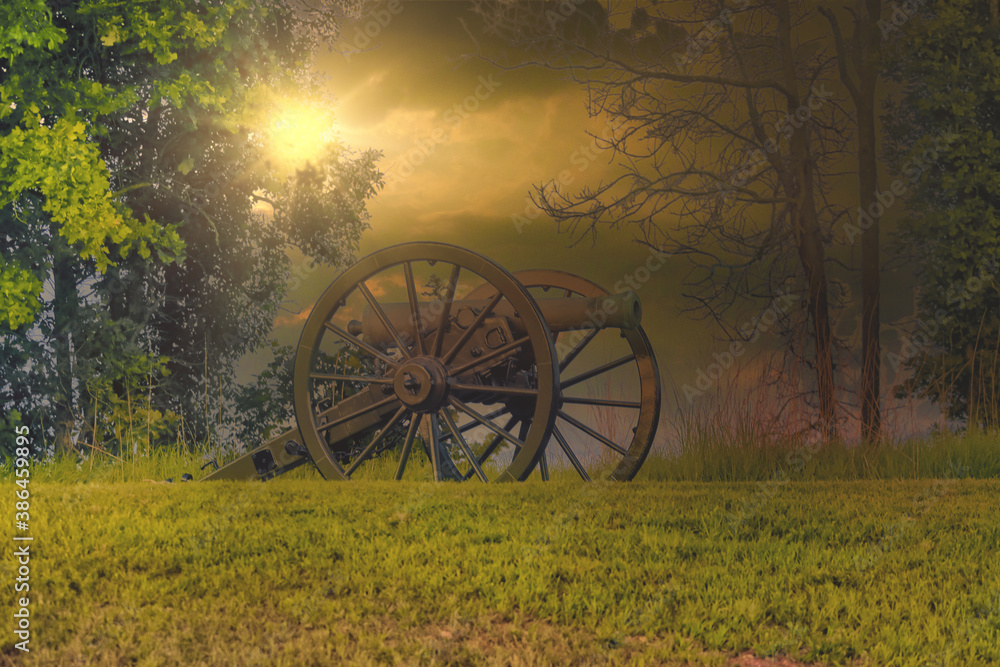 old, cannon, wheel, war, landscape, antique, country, field, civil war ...