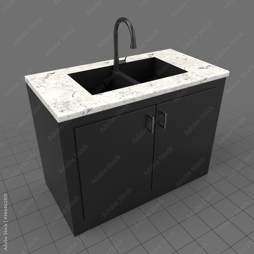 Modern kitchen sink and cabinets Stock 3D asset | Adobe Stock