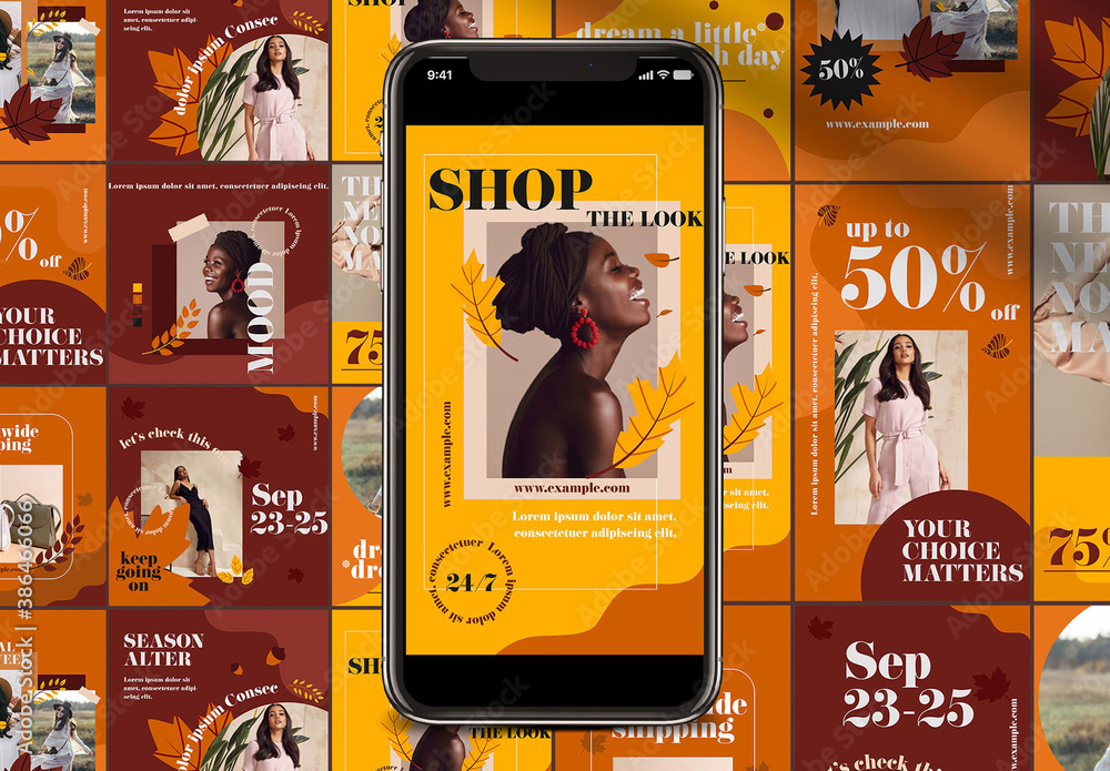 Fall themed Social Media Layout Stock Template | Adobe Stock