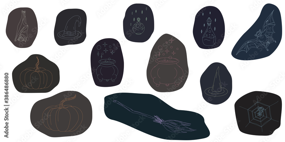 Halloween set clipart: bat, cobweb, witch's broom, hat, potions ...
