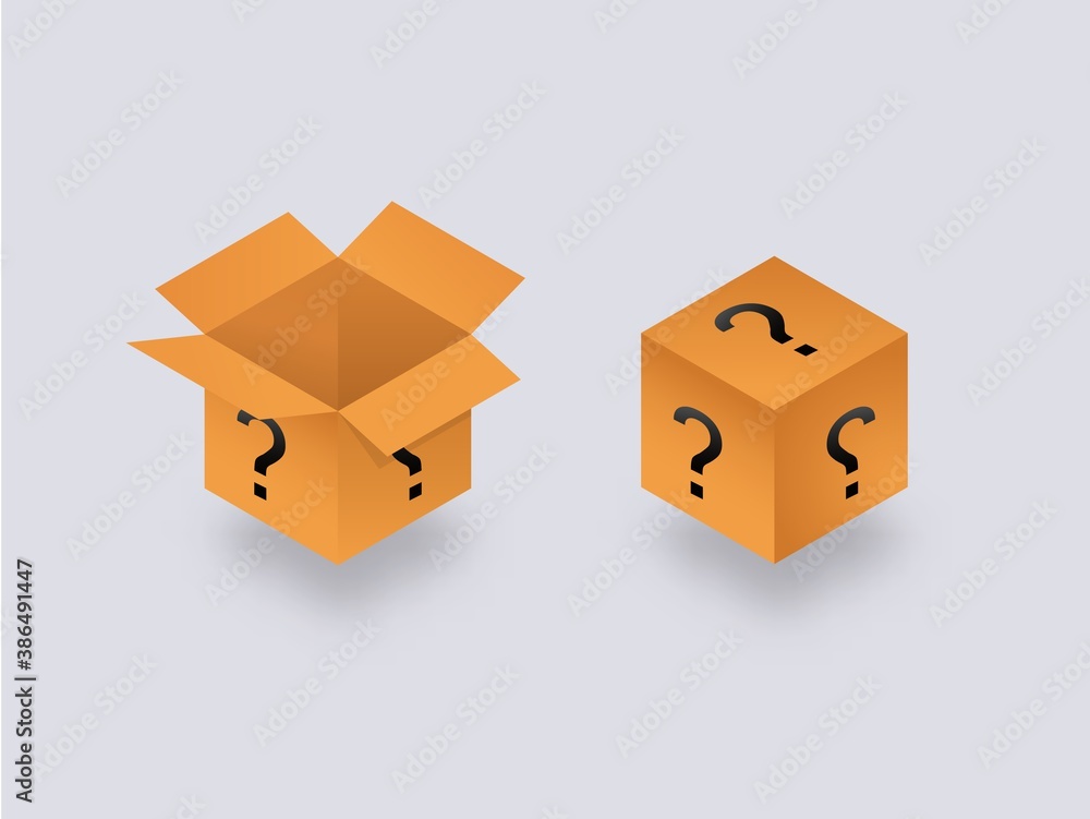 Mysterious secret box open and closed isometry. Cube packaging with ...