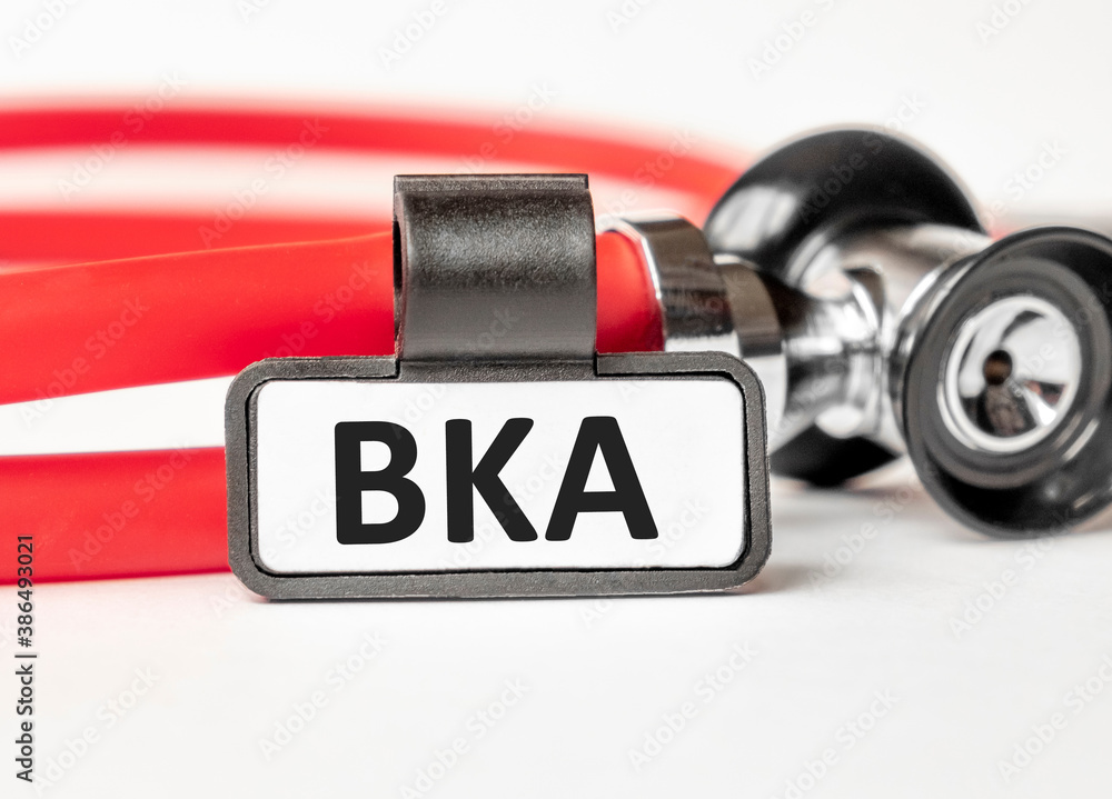 BKA Below the knee amputation. lettering on a business card with a ...
