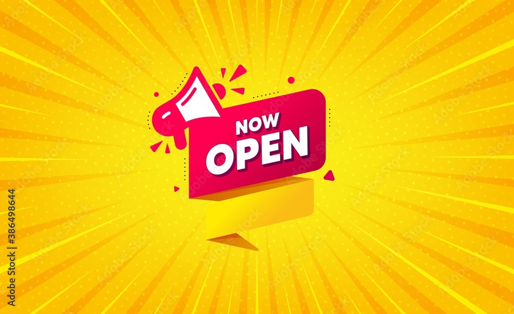 Now open banner. Yellow background with offer message. Announcement ...