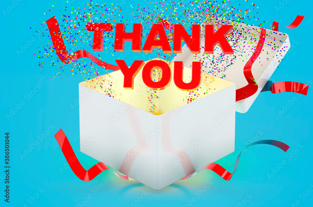 Thank you text inside gift box. 3D rendering Stock Illustration | Adobe ...