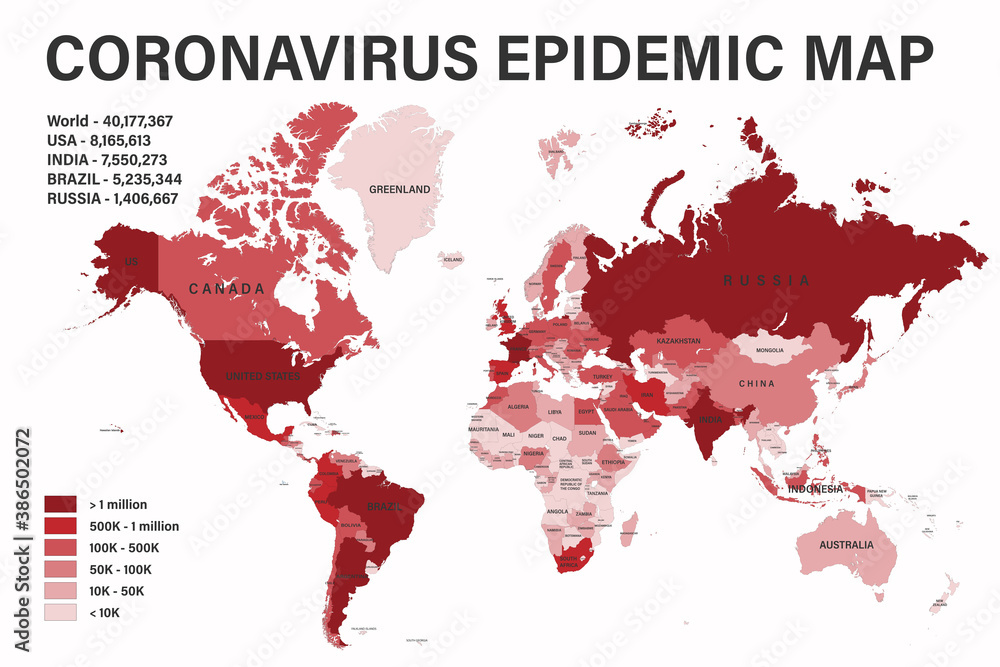 Coronavirus epidemic on political map with scale. Highly detailed map ...