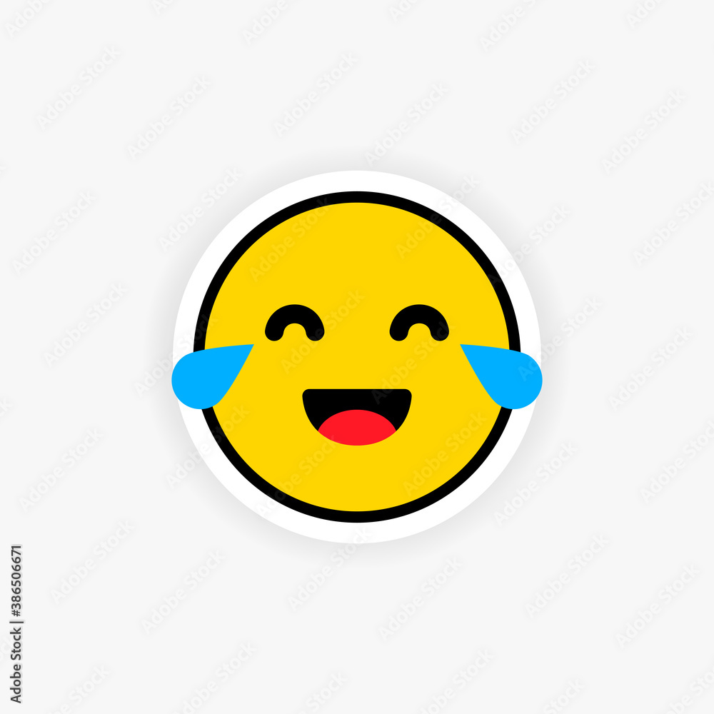 Laughing emoji sticker with tears. Funny emoticon. Joke. Mood. Vector ...