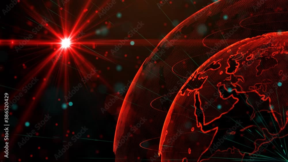 Digital red planet of Earth. Rotating globe with shining continents. 3D ...