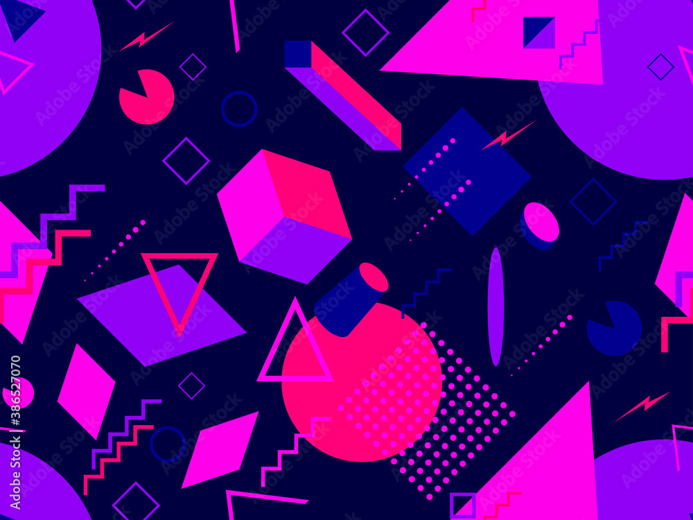 Seamless pattern with geometric shapes in the style of the 80s ...