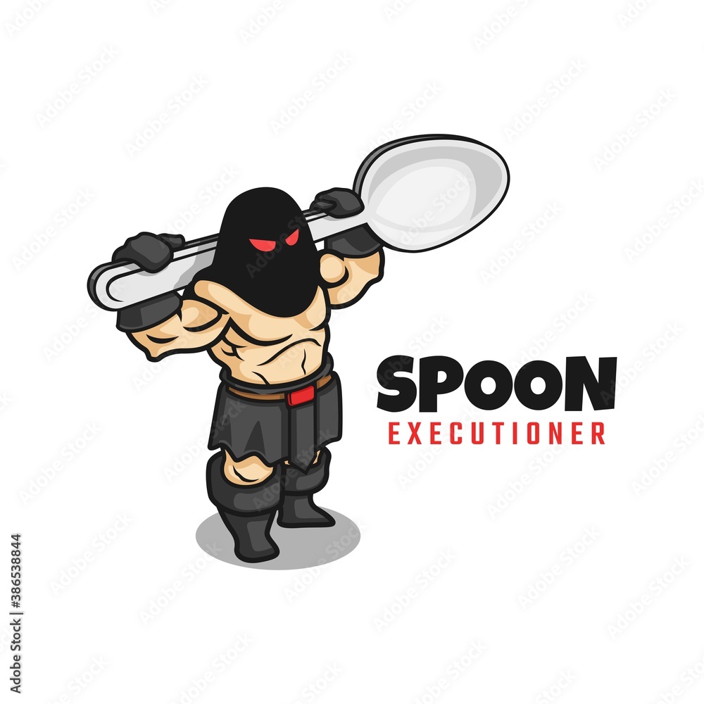 executioner with spoon on his shoulder. logo mascot character. vector ...